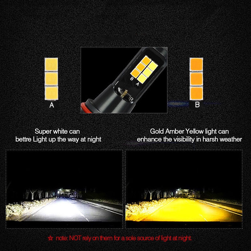 2 stuks High Power Auto LED Fog Lamp Wit + Amber D... – Vicedeal