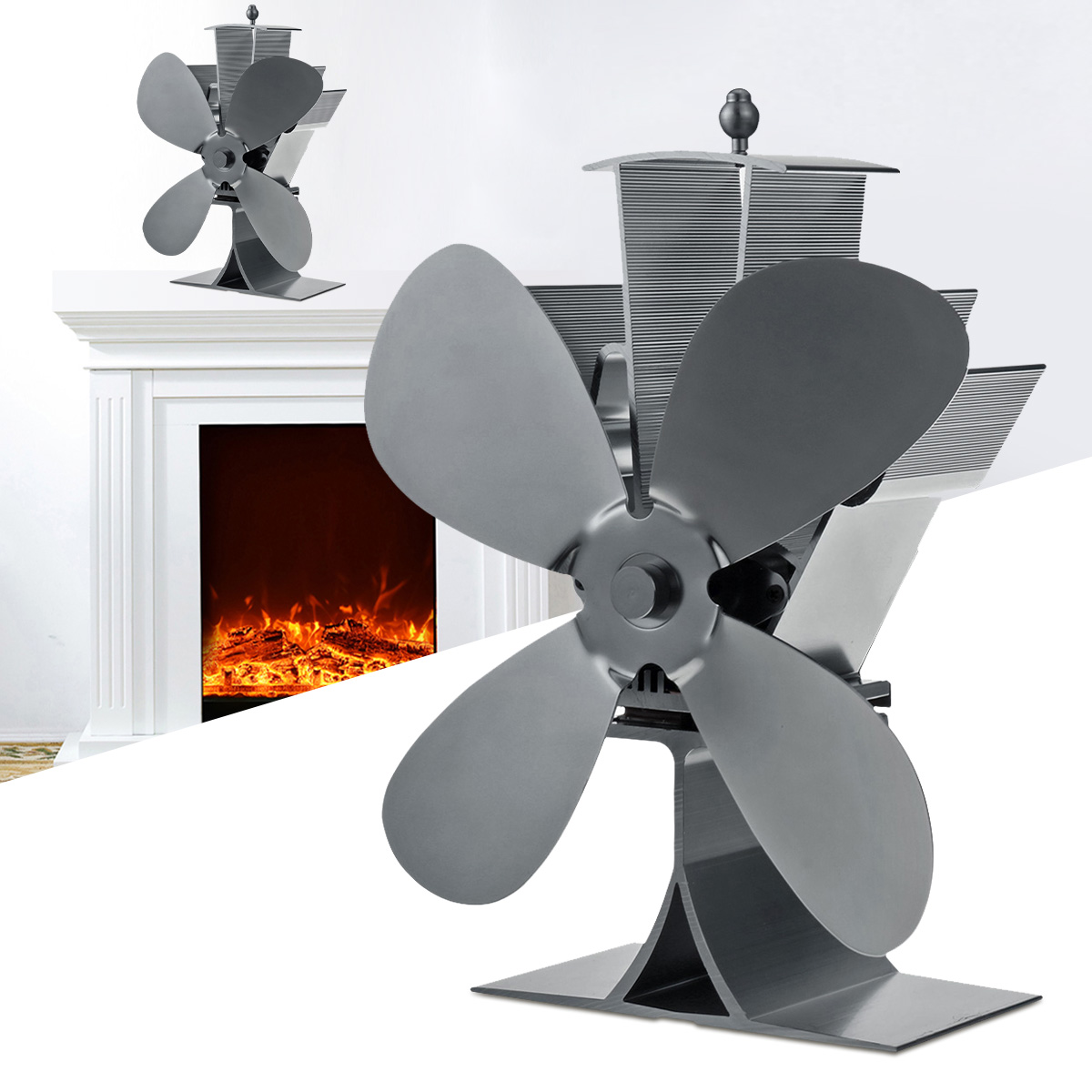 4 Blade Aluminum Fireplace Fan 1100rpm Quiet Heat ... – Vicedeal