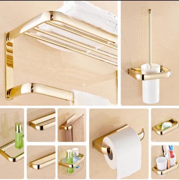 Messing Badkamer Accessoires Set, goud Vierkante T... – Grandado