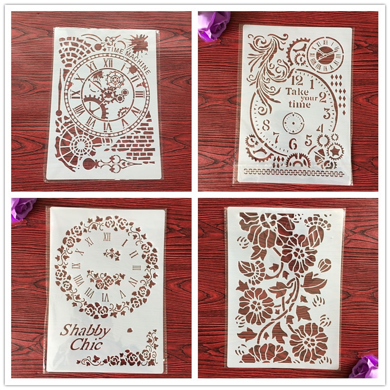4pcs / set A4 Clock Stencils Painting Coloring Emb... – Vicedeal