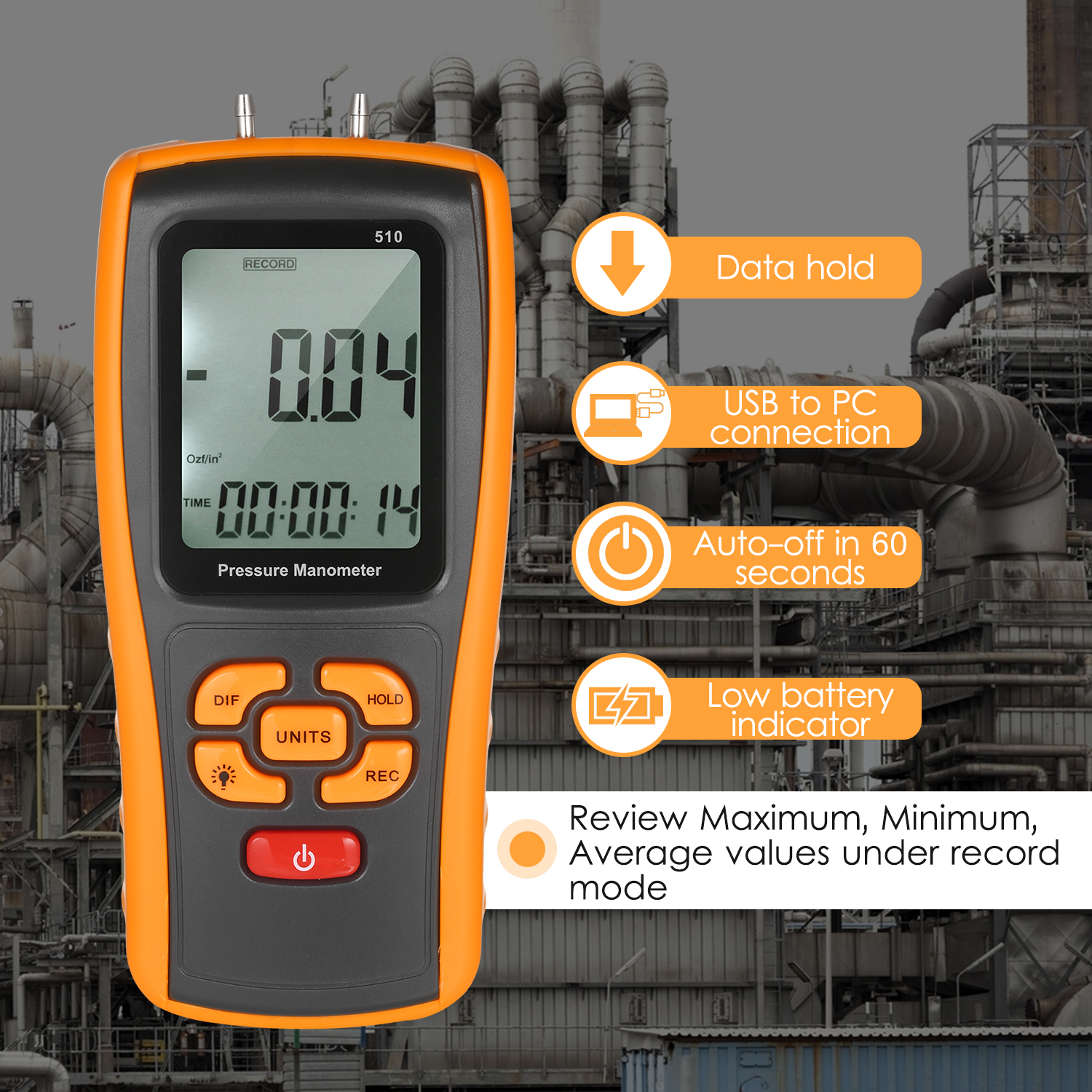 Digital Manometer ±10 kPa Air Pressure Meter Diffe... – Grandado