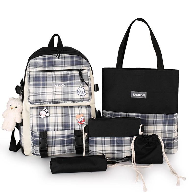 Plaid Women School Backpack Set Kawaii Schoolbags ... – Grandado