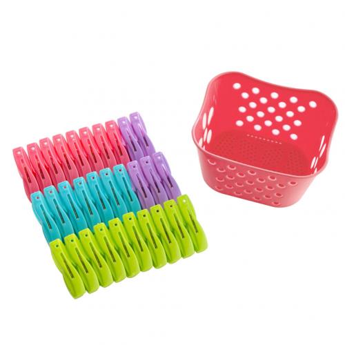 30Pcs Plastic Clothes Pegs with Storage Basket Dry... – Vicedeal