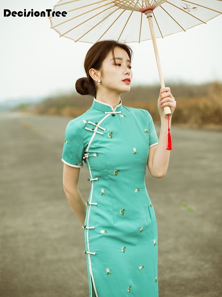 cheongsam ao dai vietnam style lady dress retro ma... – Vicedeal