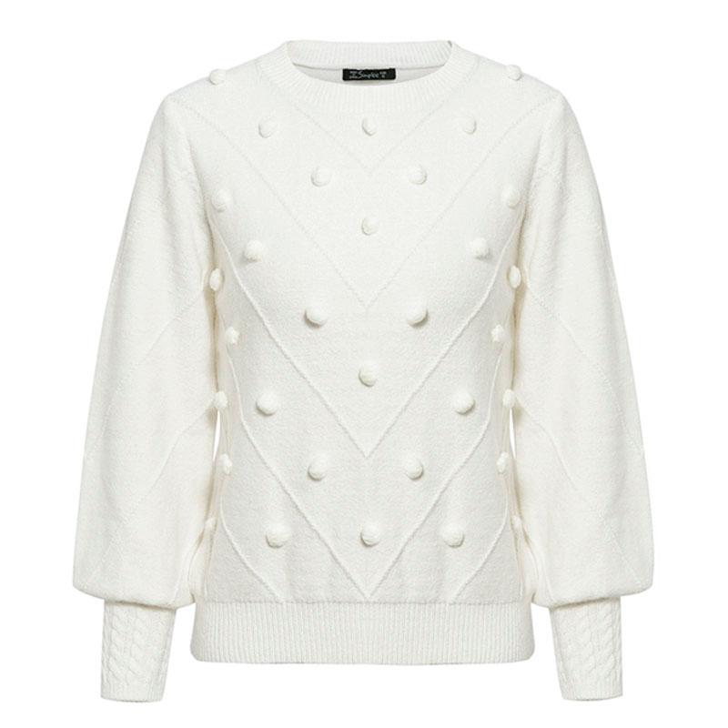 Misswim Elegante pompon witte trui vrouwen inviern... – Grandado
