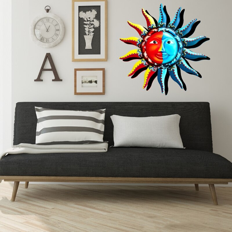 Iron Sun Statue Colorful Sun Face Sculpture Wall A... – Grandado