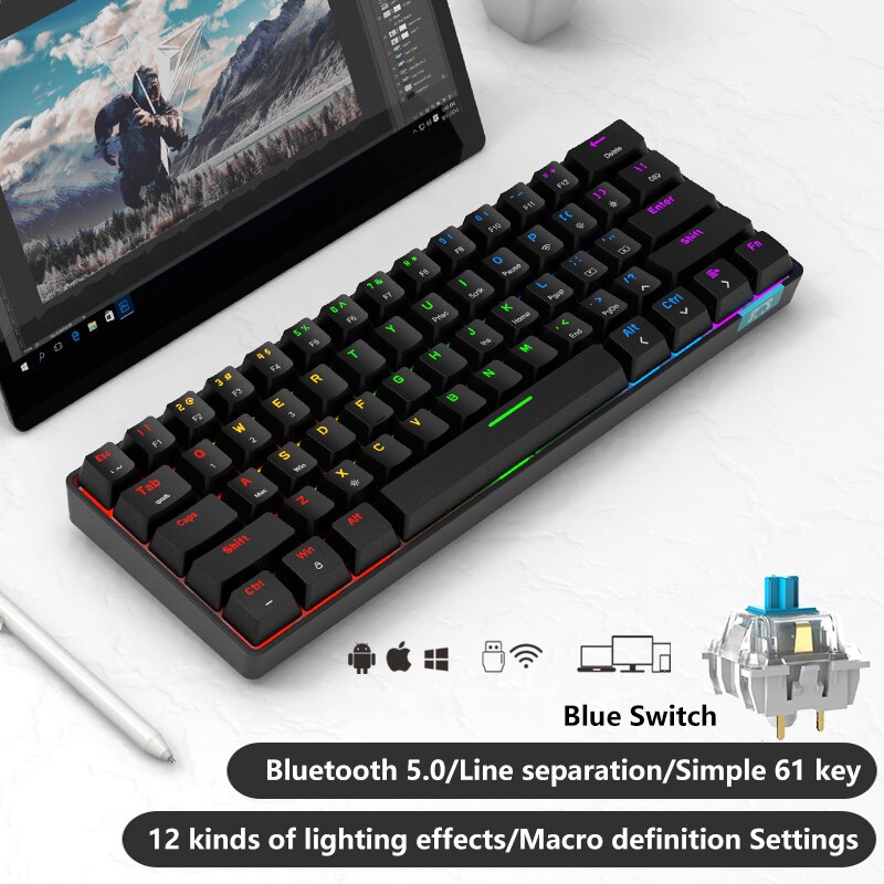 Ajazz STK61 Mechanical Keyboard Wireless Bluetooth... – Grandado