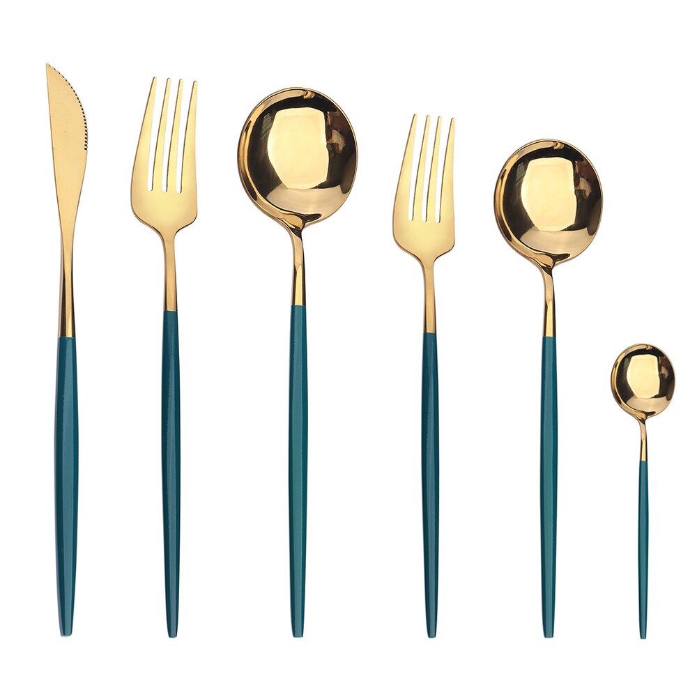 6pcs Dinner Cutlery Set Dinnerware Green Gold Tabl... – Grandado