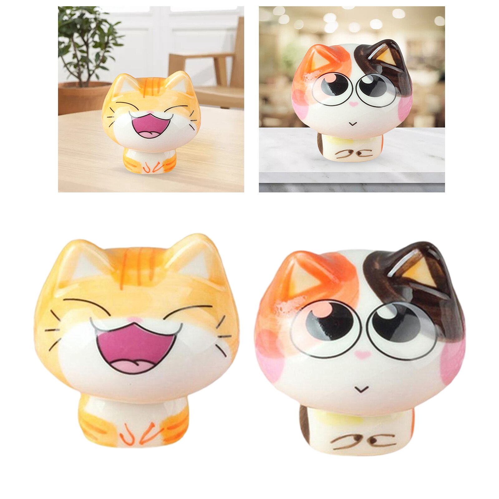 Porcelain Cute Cat Sculpture Statue Home Office De... – Grandado