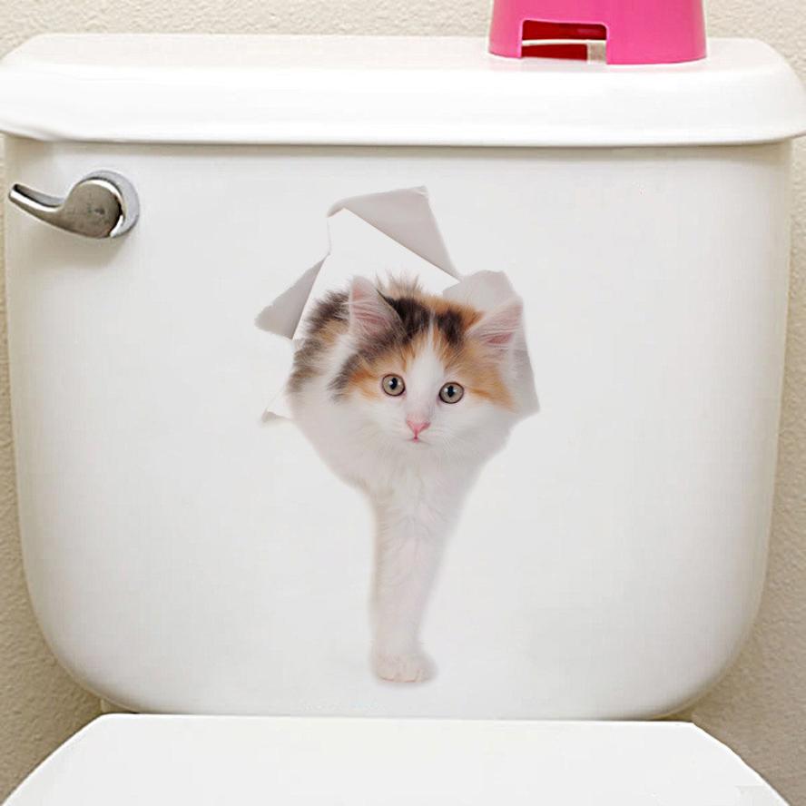 3d Hole Cat Dog Animal Toilet Stickers Home Decora... – Grandado