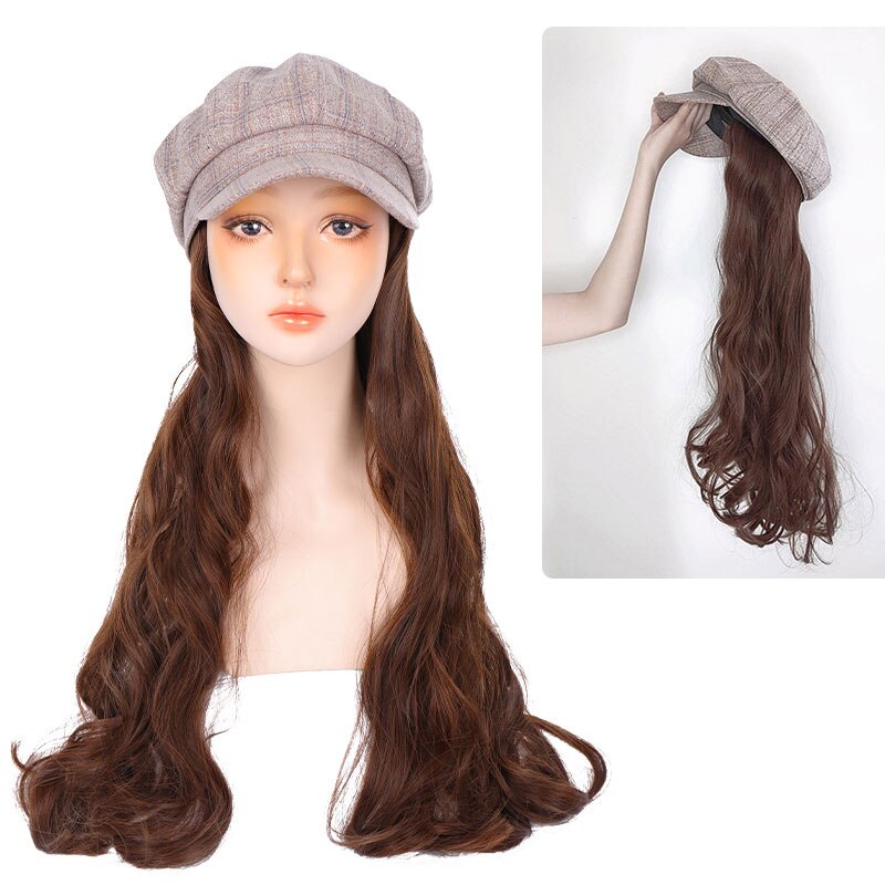 Long Wavy Curly Sweet Octagonal Hat Wig plaid Hat ... – Vicedeal