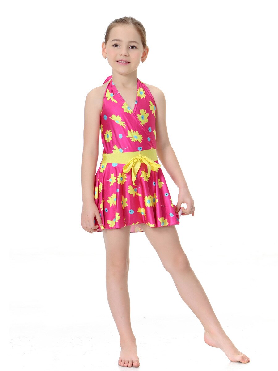 Girls One-piece Swimsuit floral print halter bikin... – Grandado