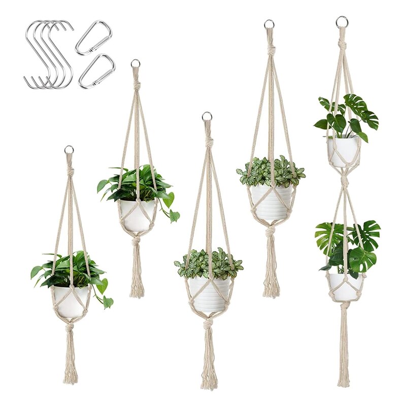 Hanging Basket, Set Of 5 Hanging Baskets, Cotton R... – Grandado