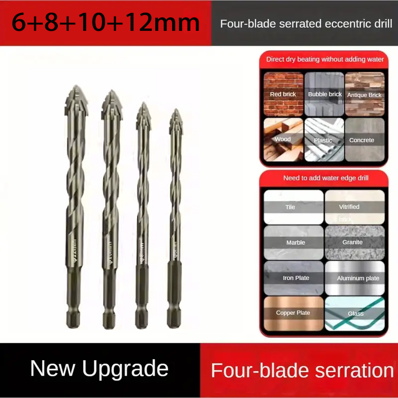 Four-tooth serrated eccentric drill, full-tile cas... – Grandado
