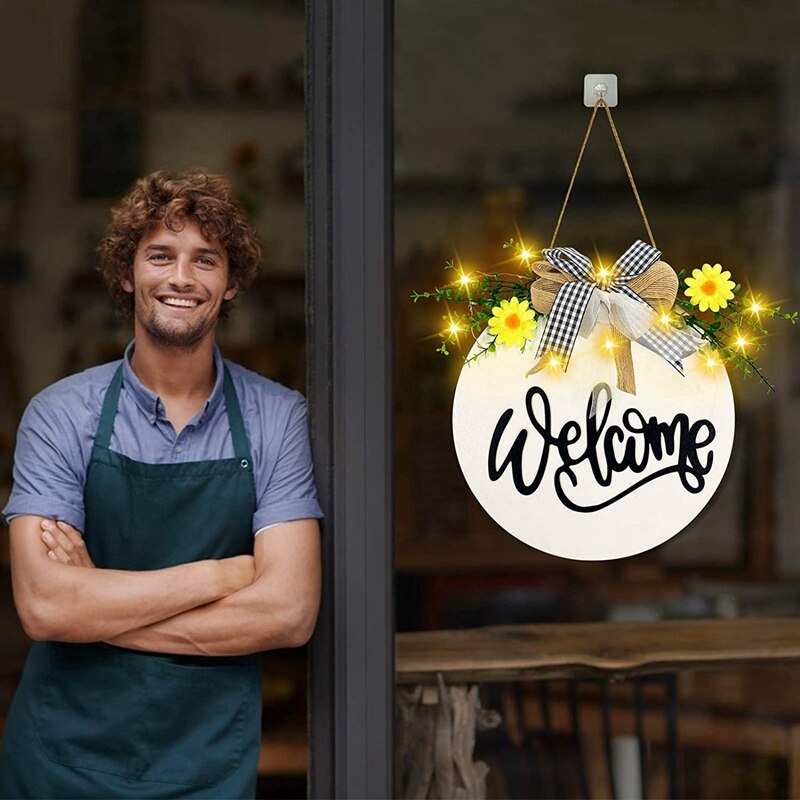 Lighted Welcome Wreath Sign Front Door Porch Decor... – Grandado