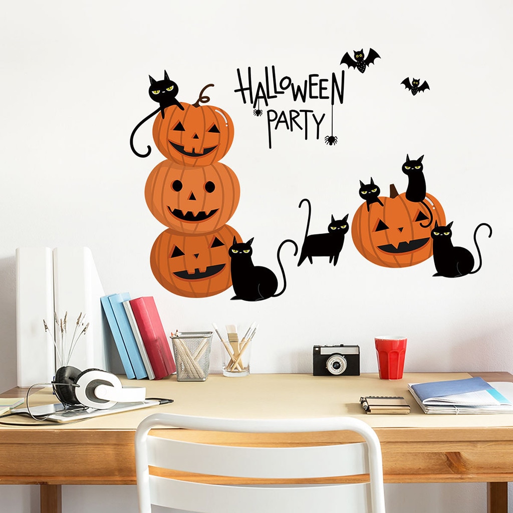 Happy Halloween Pumpkin Head Background Wall Stick... – Grandado