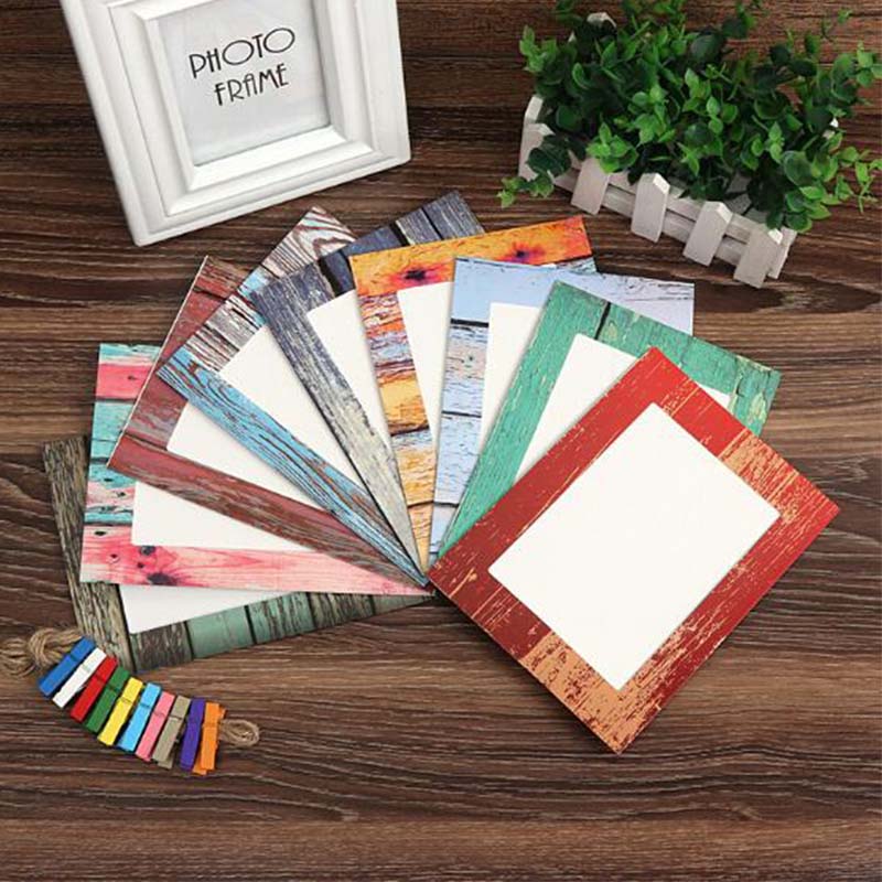 9pcs paper photo frame photo wall 7 inch wood grai... – Grandado