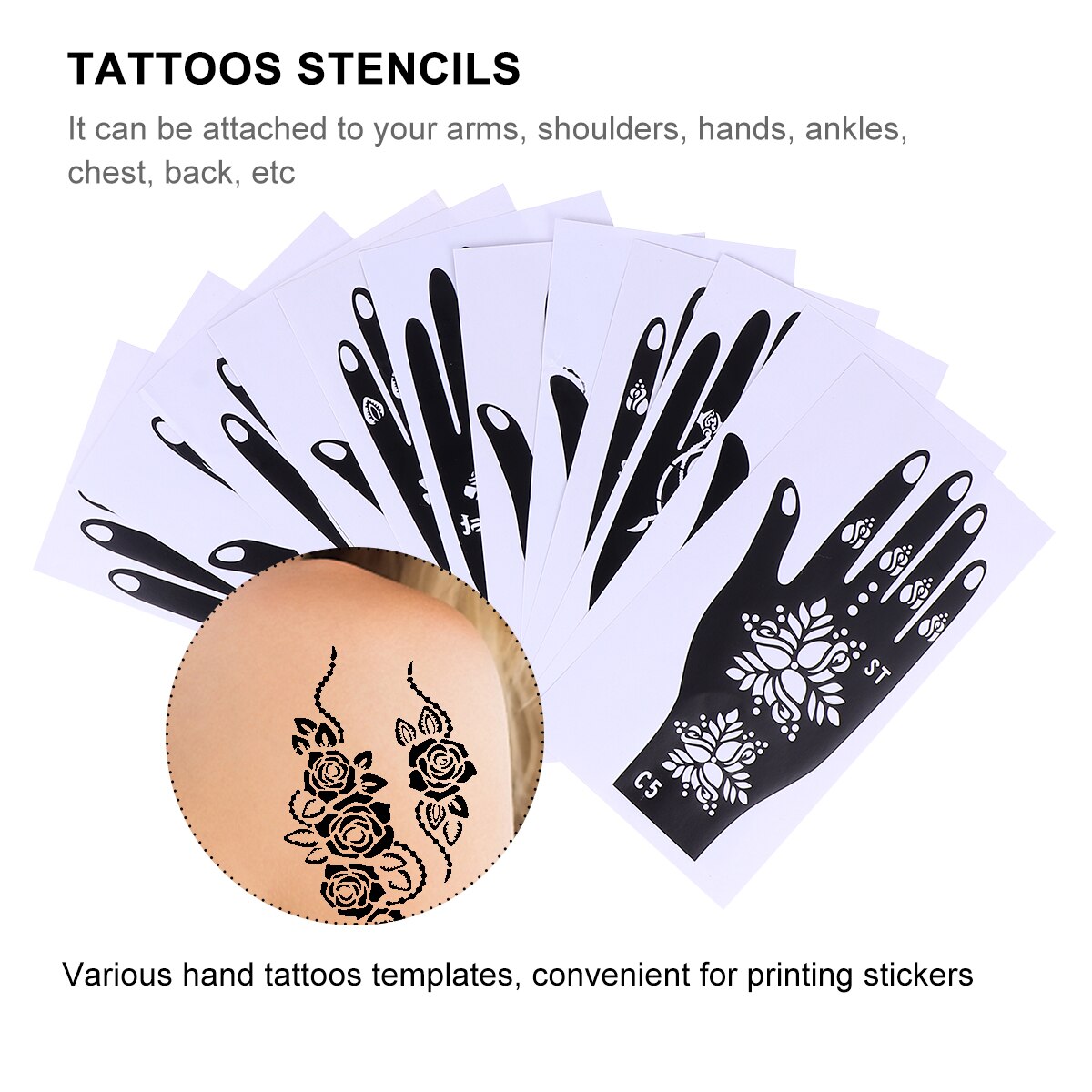 6 Sheets Hollow Tattoos Template Hand Shaped Tatto... – Grandado