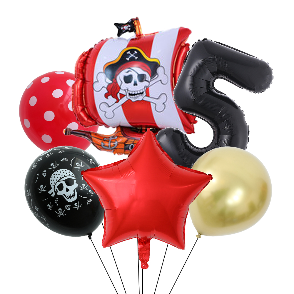 6pcs Pirate Theme Red And Black Pirate Ship Foil B... – Grandado