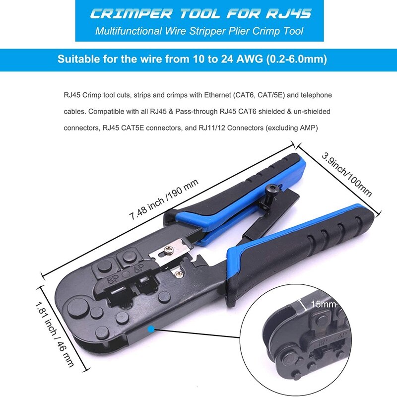 RJ45 Crimping Tool, Cut, Strip Tool with Cable Tes... – Vicedeal