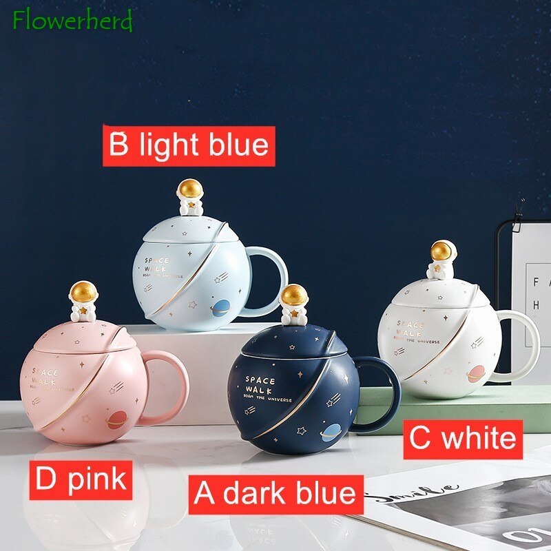 Mug Spaceman Planet Coffee Mug with Lid Spoon Roun... – Vicedeal