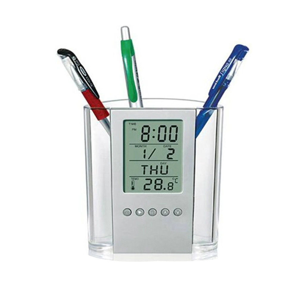 LCD Pen Holder desk organizer Alarm Clock Thermome... – Grandado