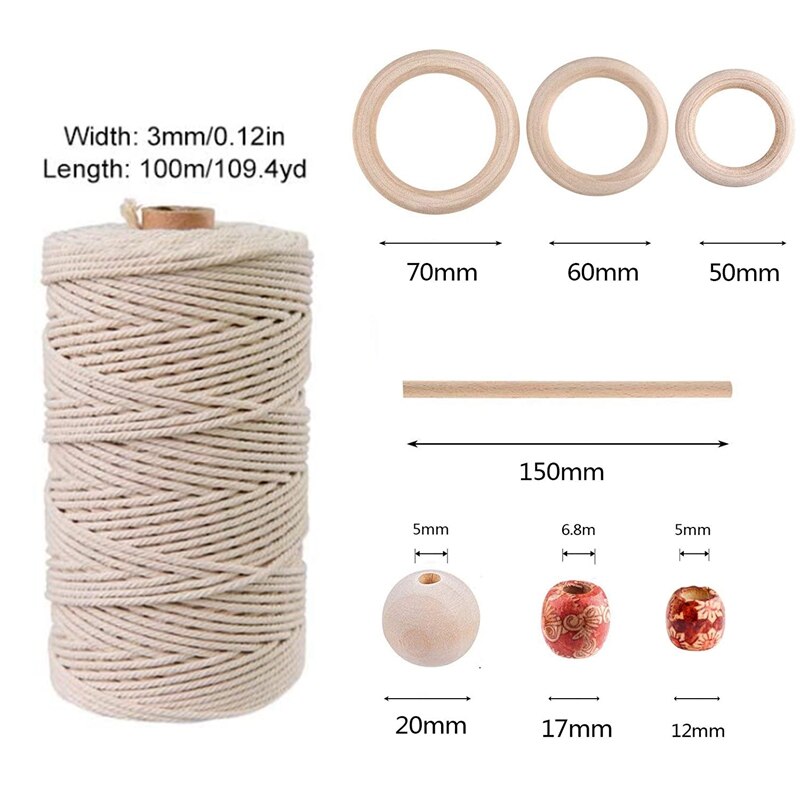 Macrame Cord Natural Wall Cotton Rope m with Wood ... – Vicedeal