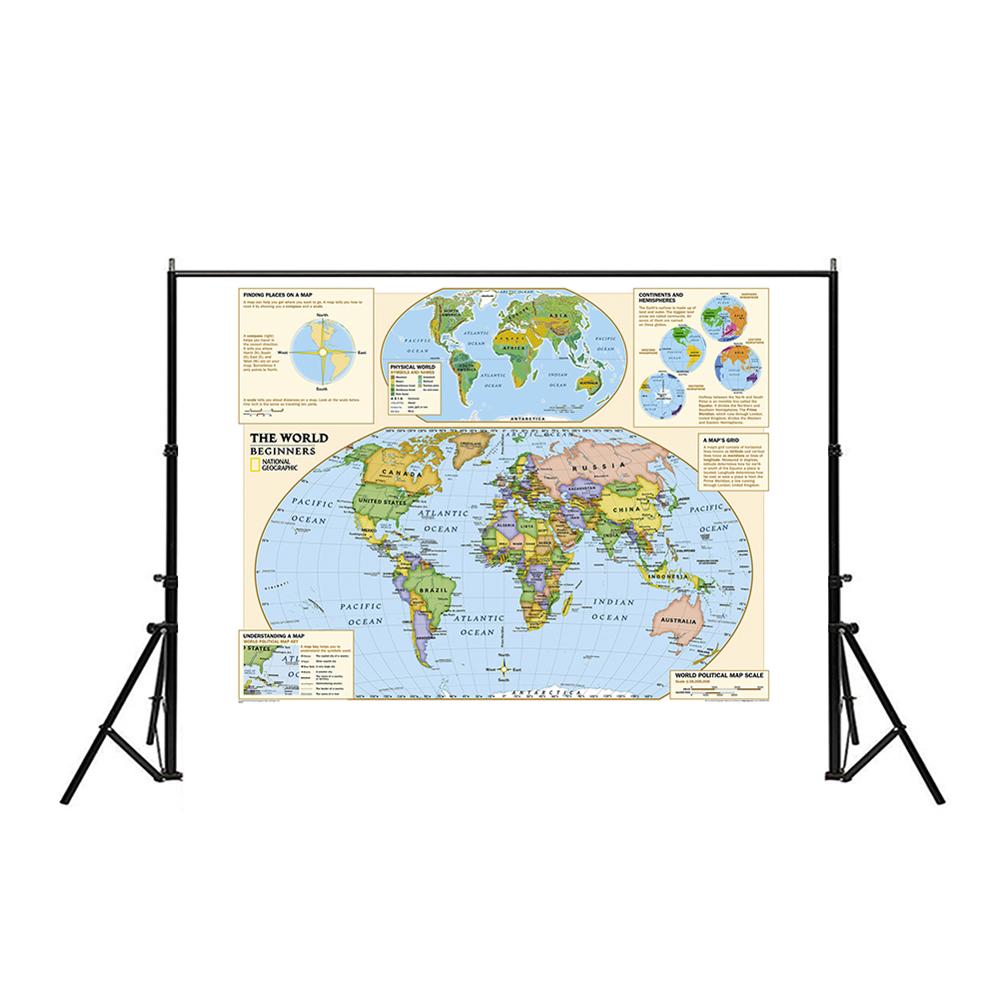 150x225cm Non-woven Foldable World Physical Map Wi... – Grandado