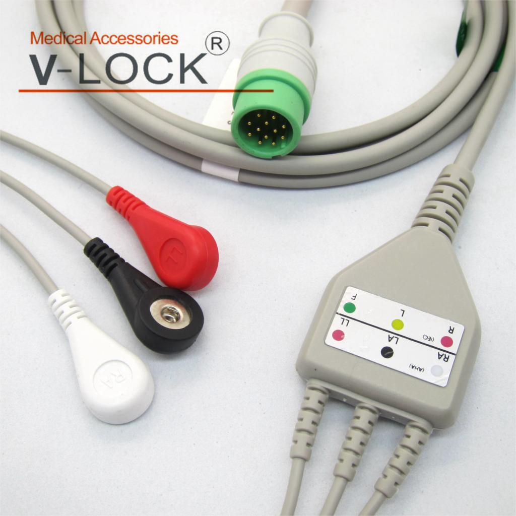 One-piece ECG Cable With 3leads 5leads Grabber Sna... – Vicedeal