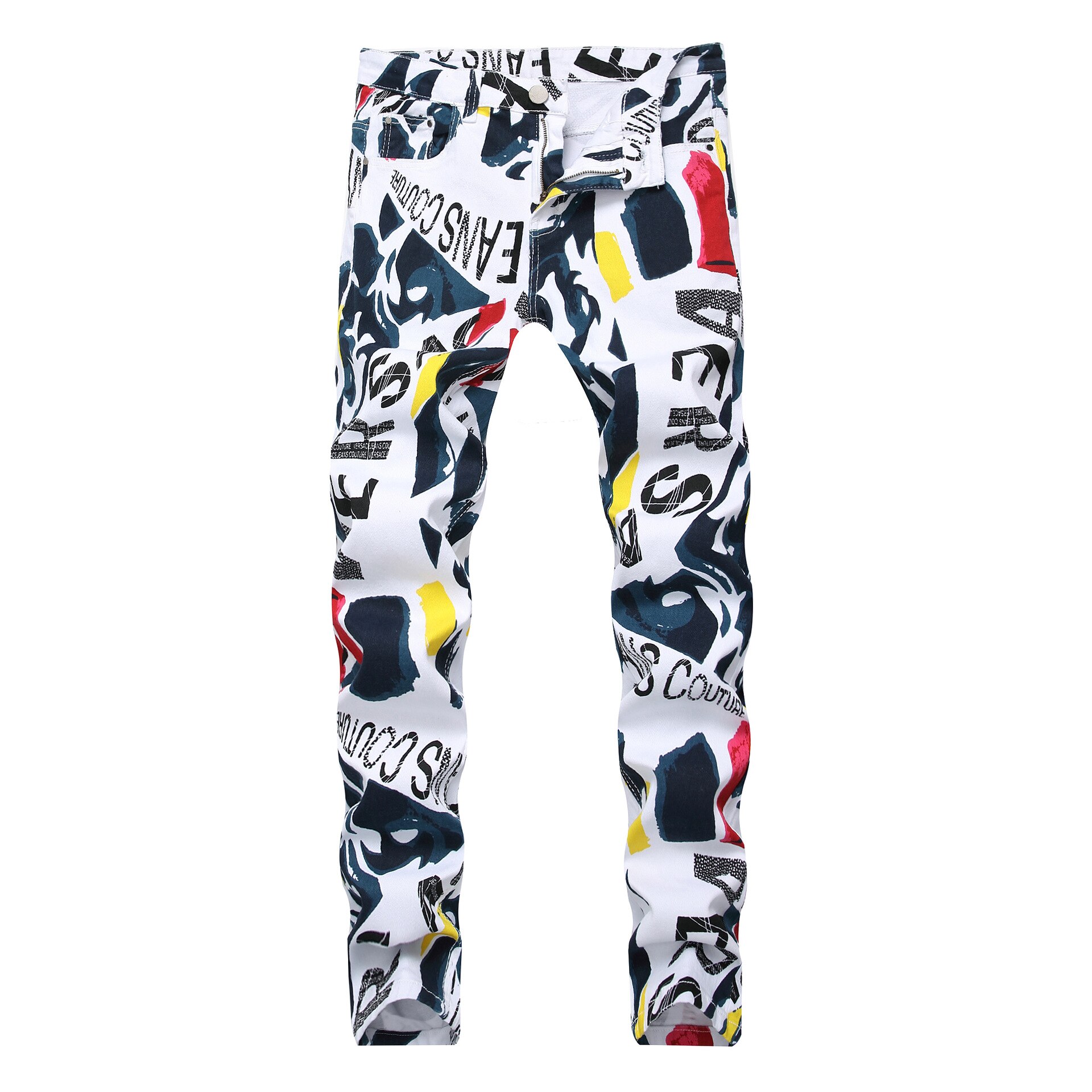 Brand Stretch Mens Jeans White Printing Jeans Men ... – Vicedeal