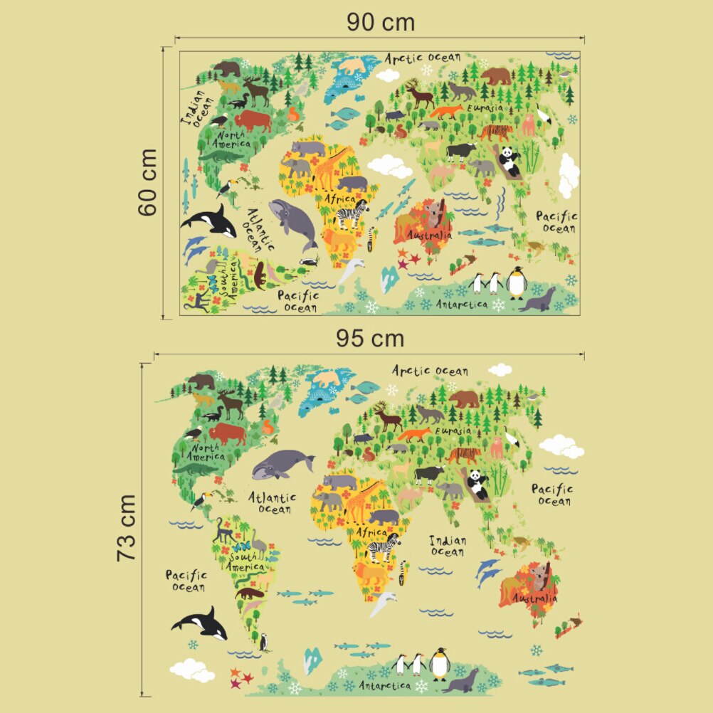 1Pcs Cartoon Animals World Map Wall Stickers Safar... – Vicedeal