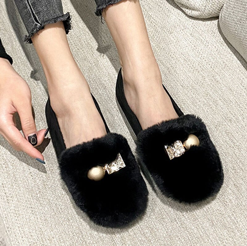 Luxe konijnenbont flats dames kristal metalen bal ... – Grandado
