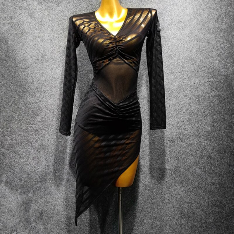 Black Mesh Gauze Latin Dance Dress Female Adult Lo... – Grandado