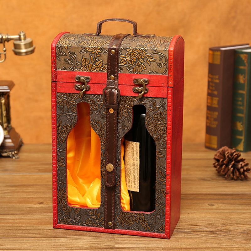 Retro double Wood Wine Box Portable archaistic Vin... – Vicedeal