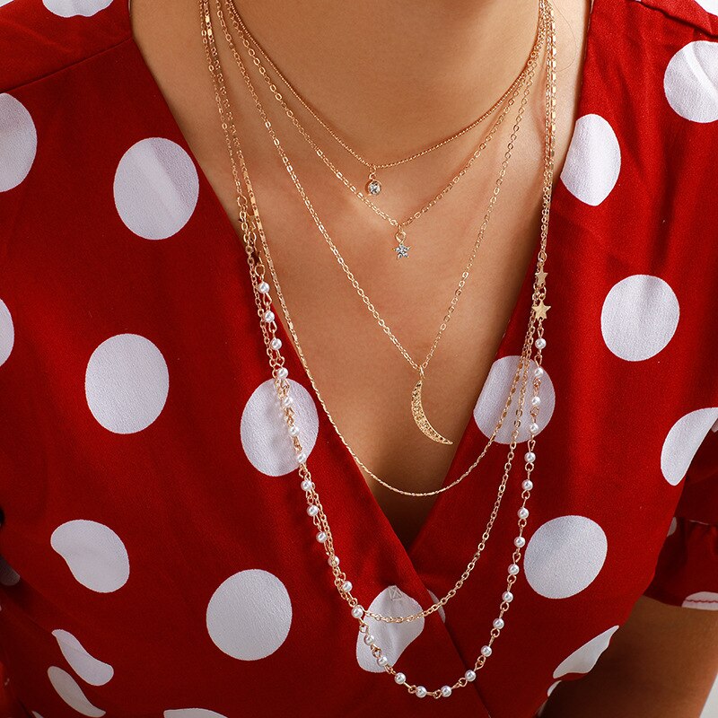 COLLAR COLGANTE Simple de multicapa de perla estre... – Grandado