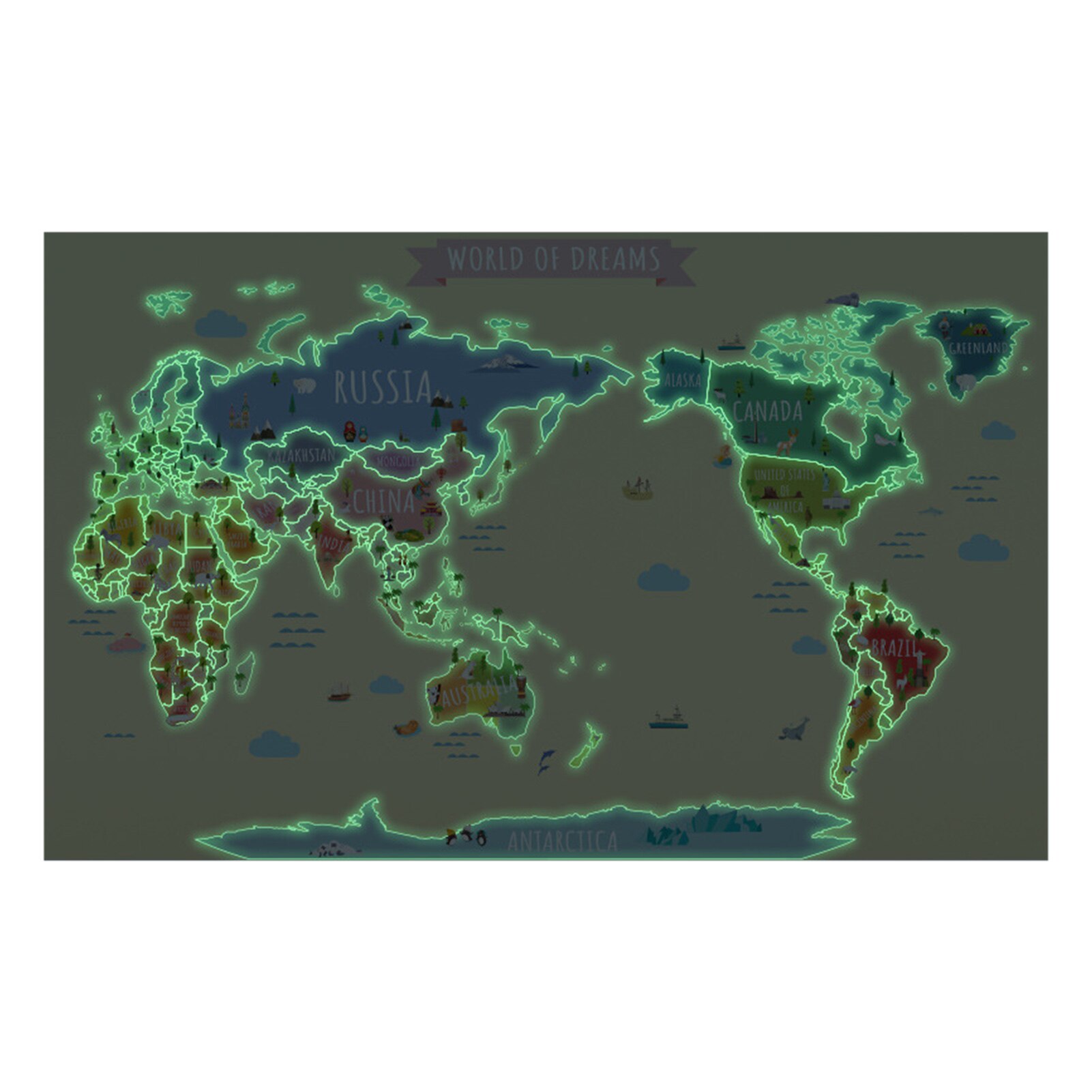 Luminous Colorful World Map Removable Decals PVC W... – Grandado