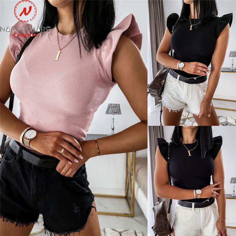 Elegante Vrouwen Zomer Shorts Mouwen T-shirts Ruch... – Grandado