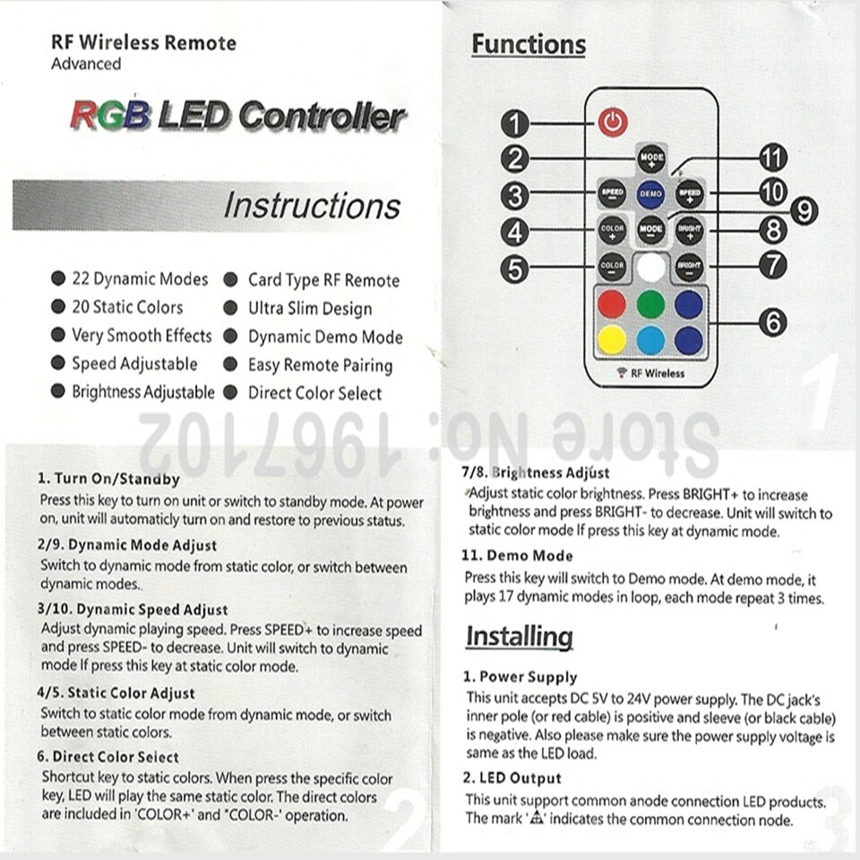Usb dc 5v-24v led controller 17 key rf trådlös fj... – Grandado