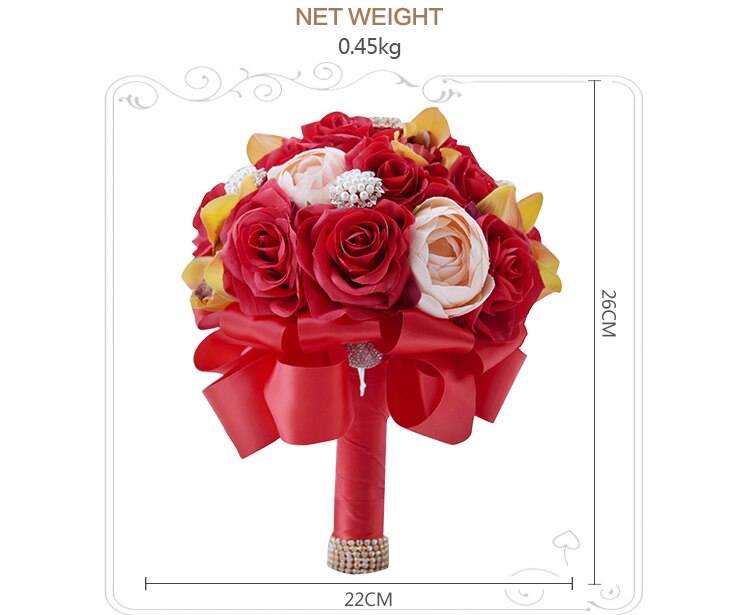 Kyunovia Wedding Silk Flower Bouquet Red Roses Bri... – Grandado