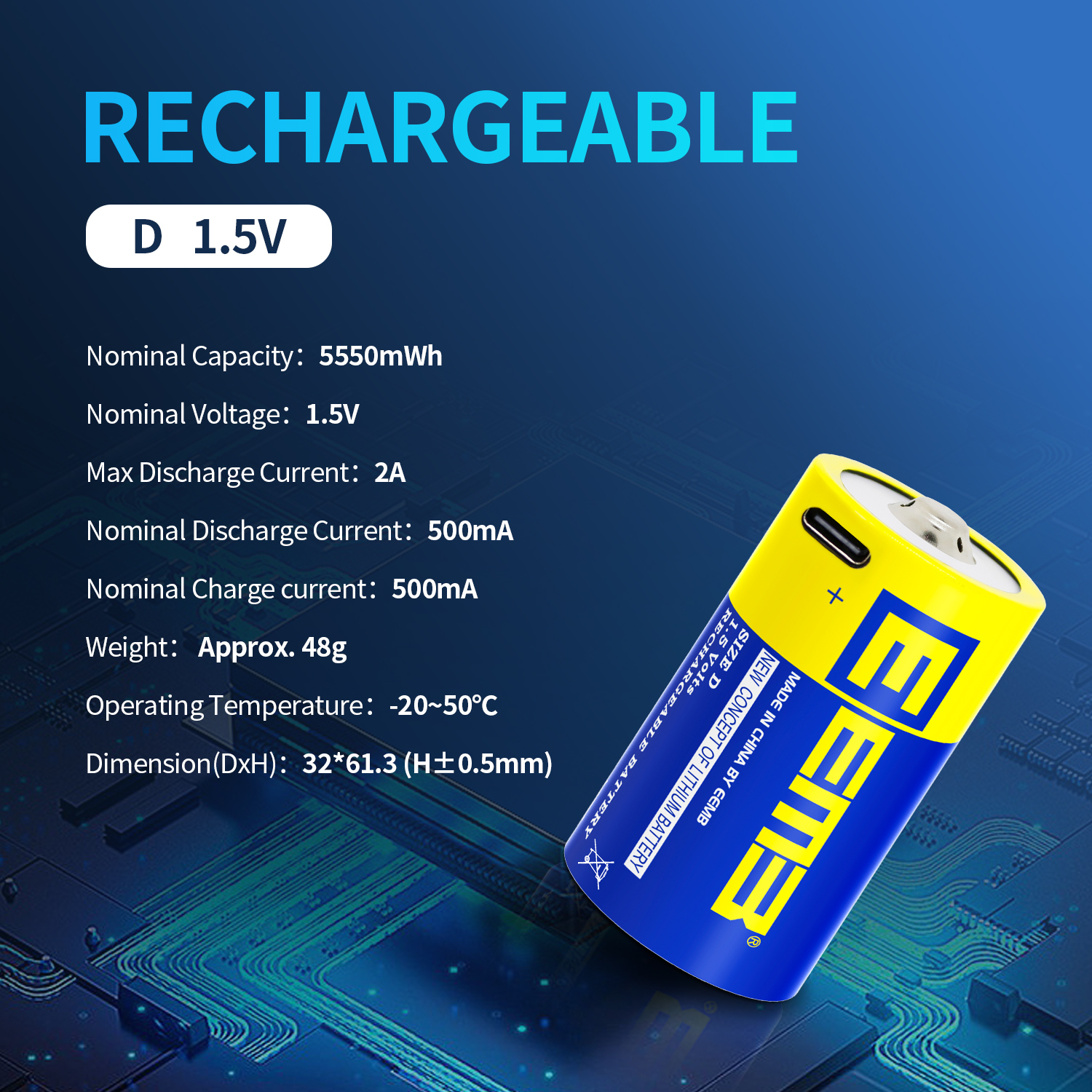 EEMB 1.5V D Lithium Batteries 5550mWh Rechargeable... – Vicedeal