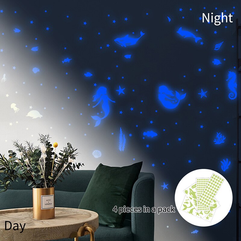 Luminous Wall Decal Mermaid Sea World PVC Stickers... – Grandado