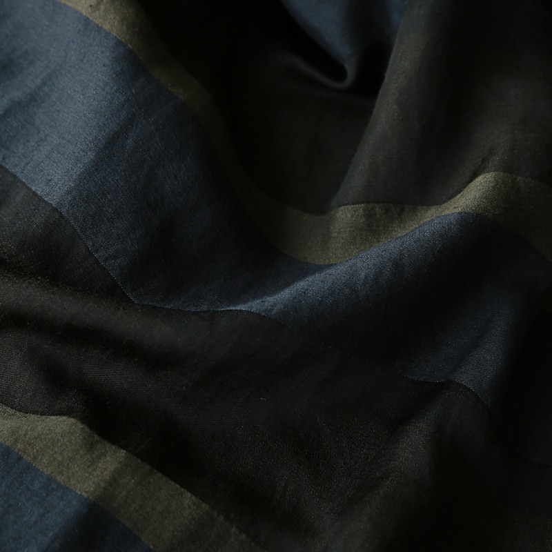 High-end silk and hemp fabric Blue and Black Strip... – Grandado