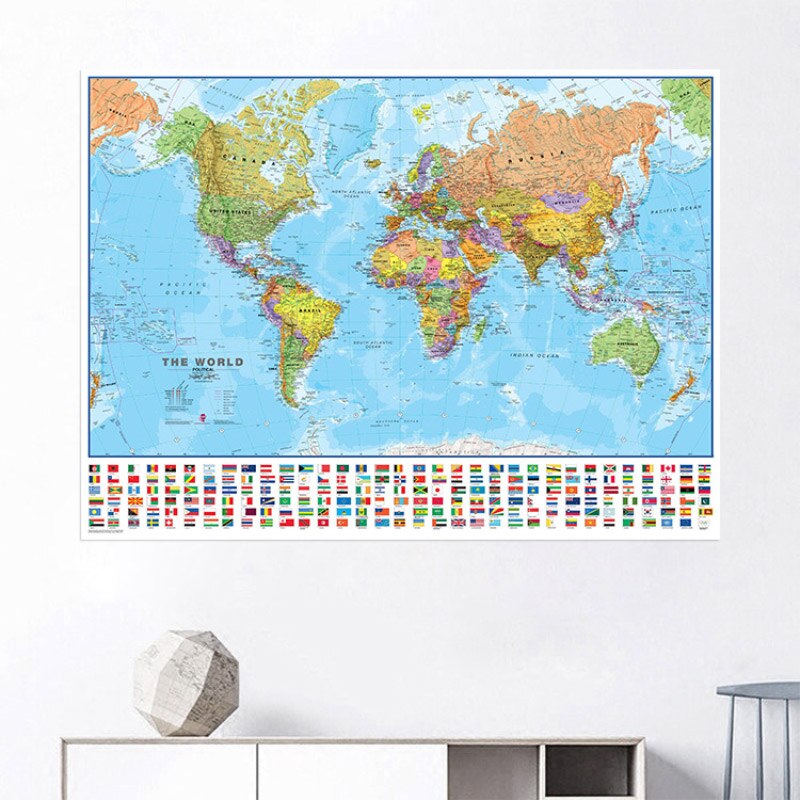 80*120cm The World Political Physical Map Foldable... – Grandado
