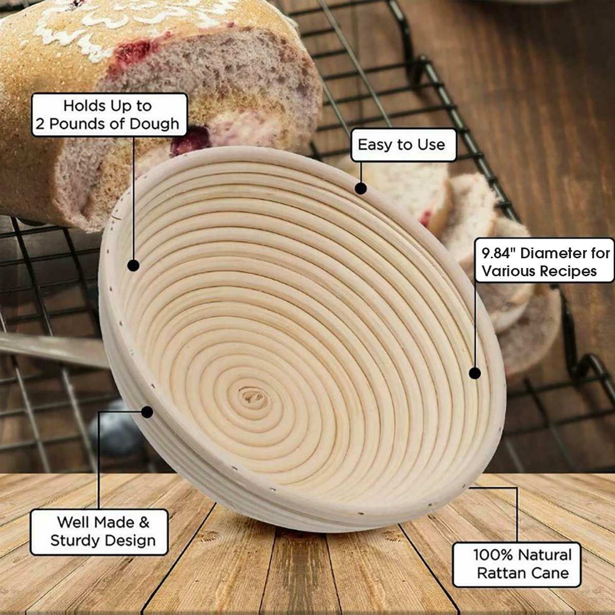 Rattan Banneton Fermentation Proofing Basket Dough... – Vicedeal