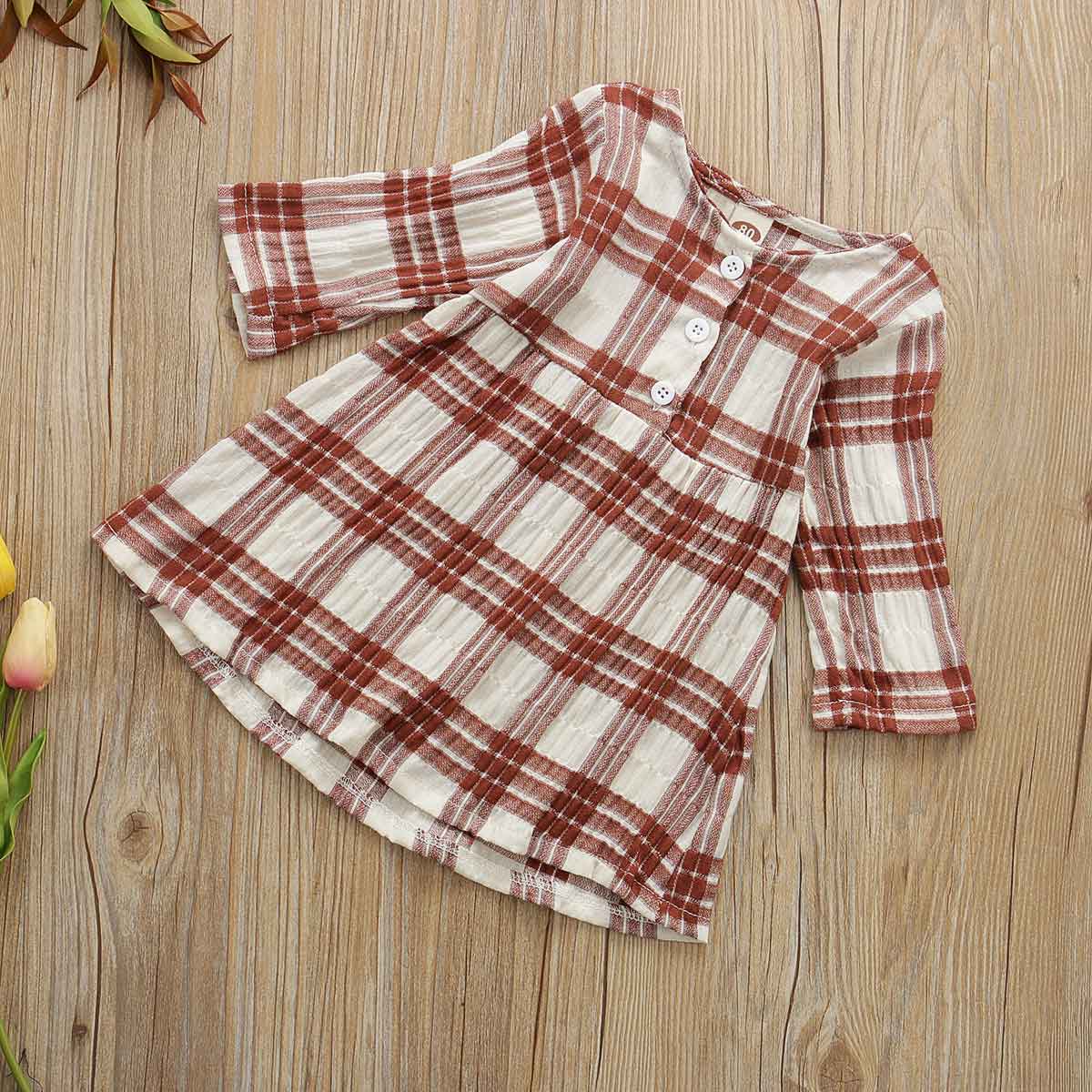 long sleeve plaid toddler kids girl dress children... – Grandado