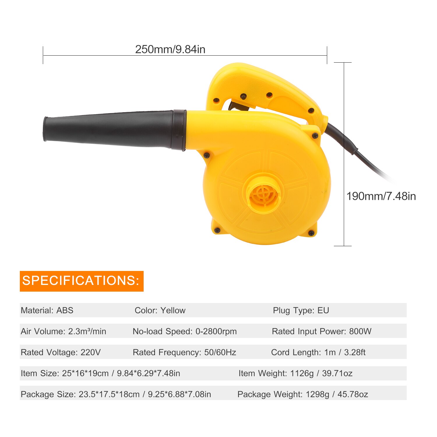 800W Electric Leaf Blower Corded Portable Car Vacu... – Grandado