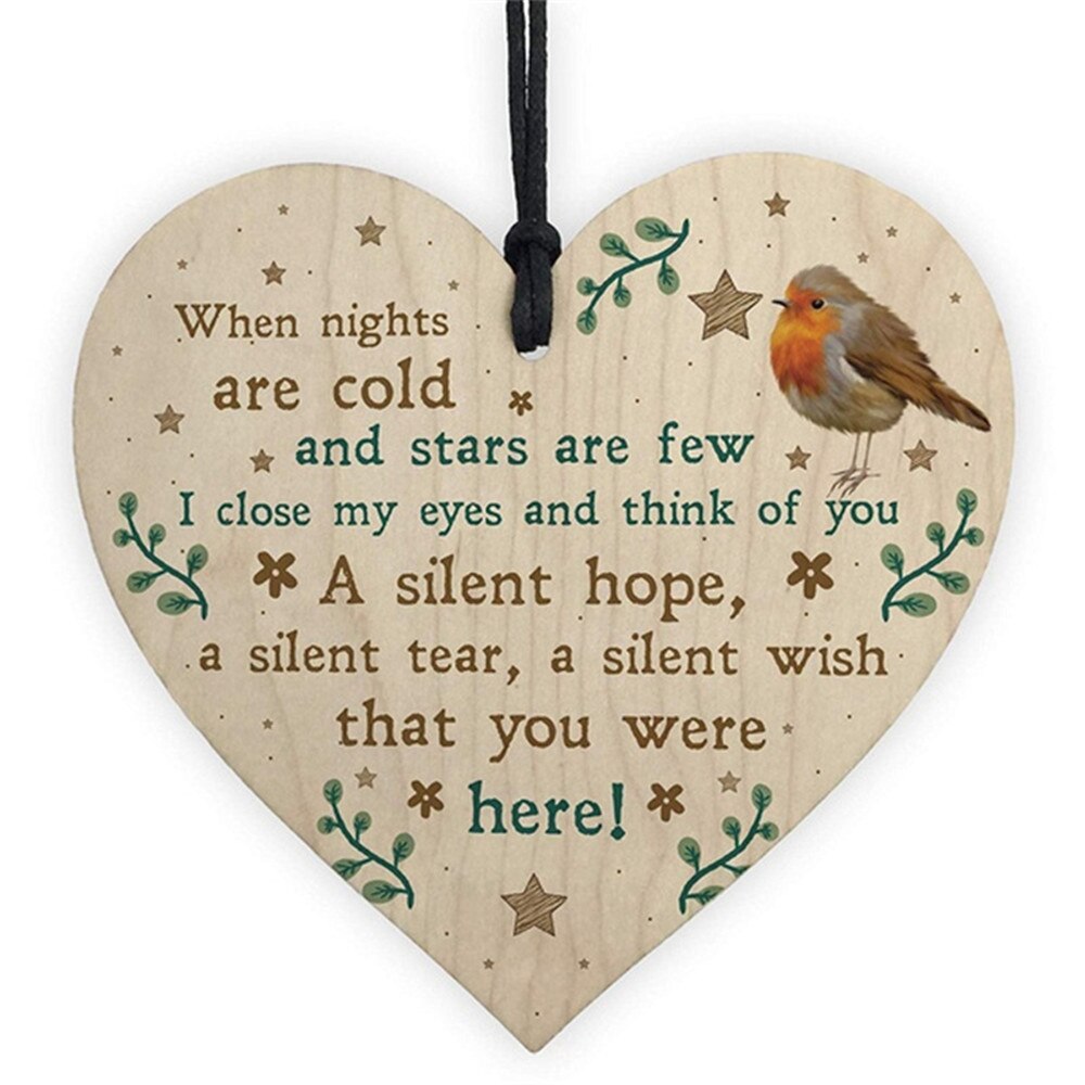 Robin Plaque Memorial Bauble Wooden Heart Keepsake... – Vicedeal