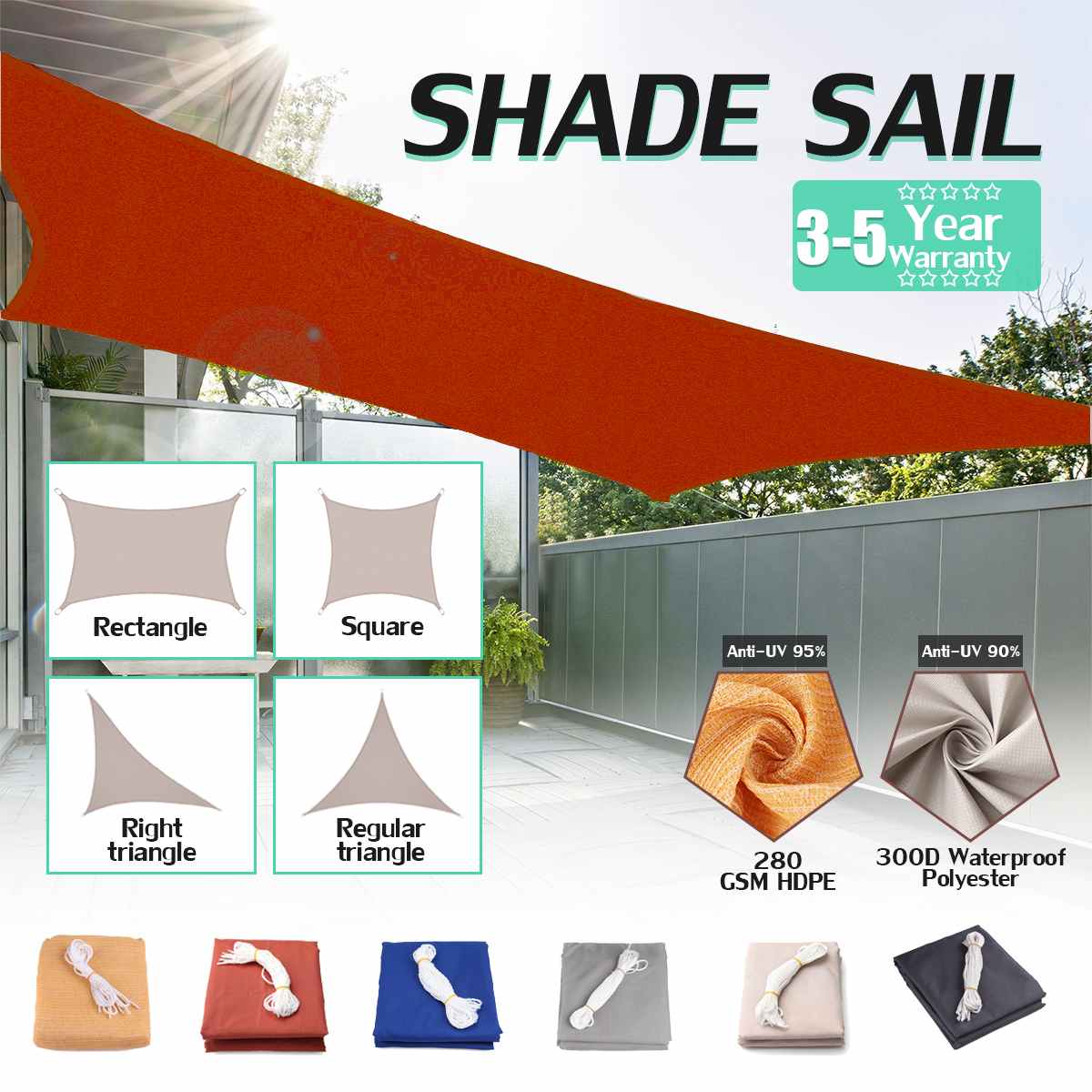 Waterproof 300D Rust red Square Rectangle Shade Sa... – Vicedeal