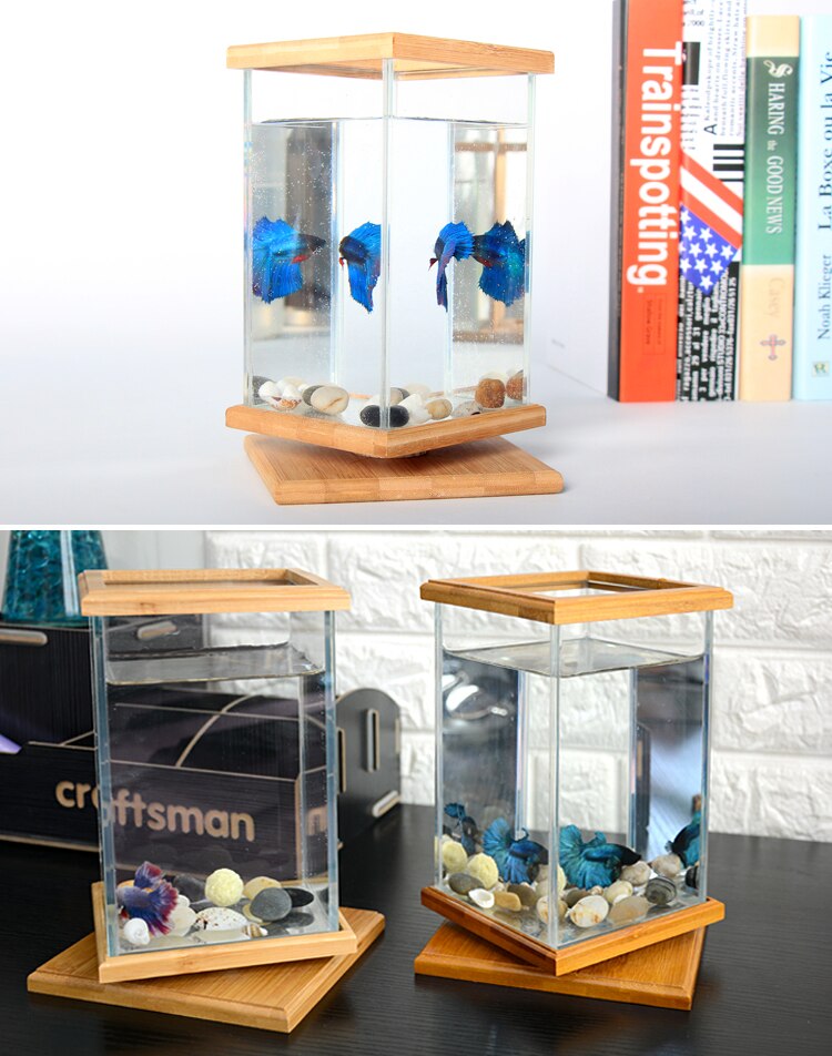 Glass Rotating Fish Tank Stereo Aquarium Desktop O... – Vicedeal