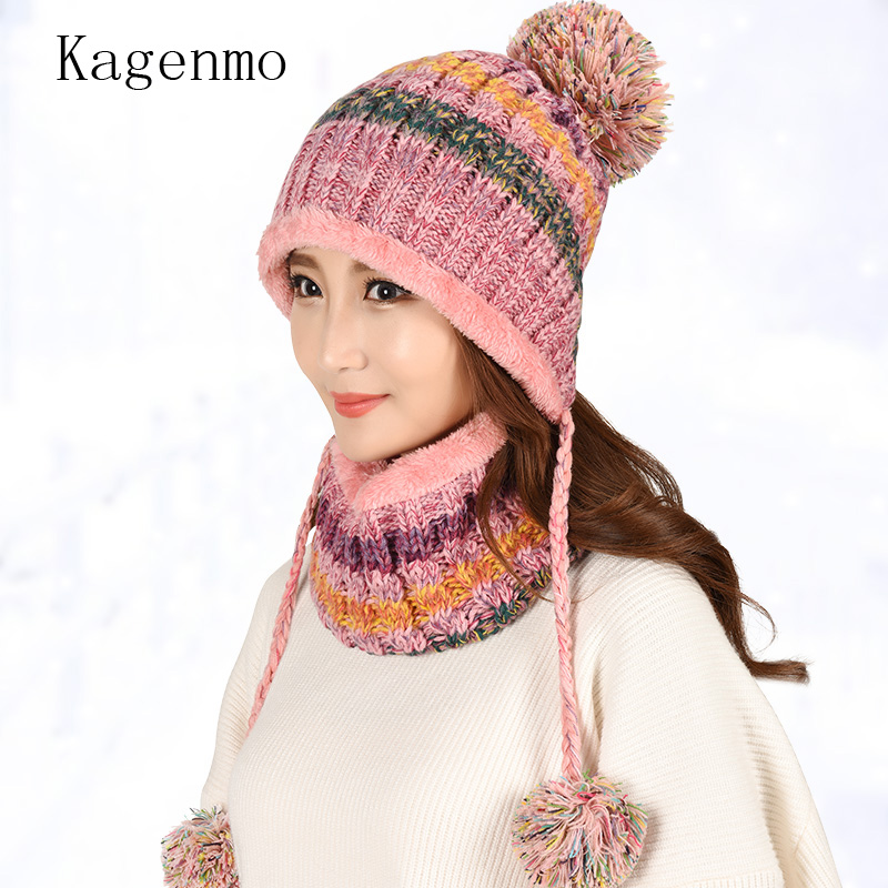 Kangemo Thick Wool Knitting Winter Cap Scarf Women... – Grandado